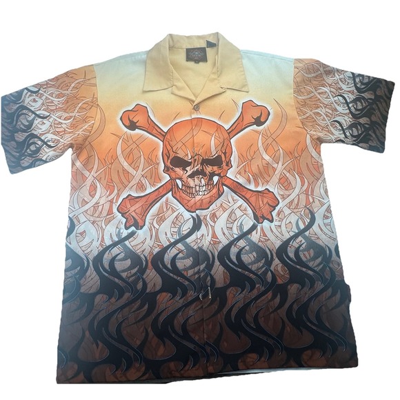 Shirts | Vtg Dragonfly Roadhouse Skull Button Up Orange Large See Pics ...